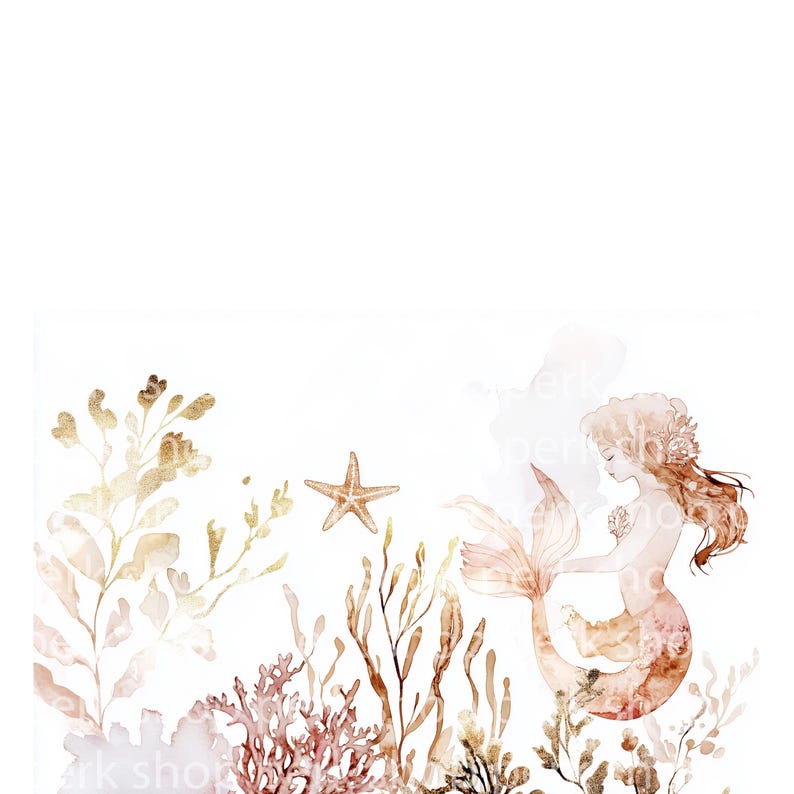 Mermaid Border Clipart | Under the Sea Digital Illustration With Coral ...