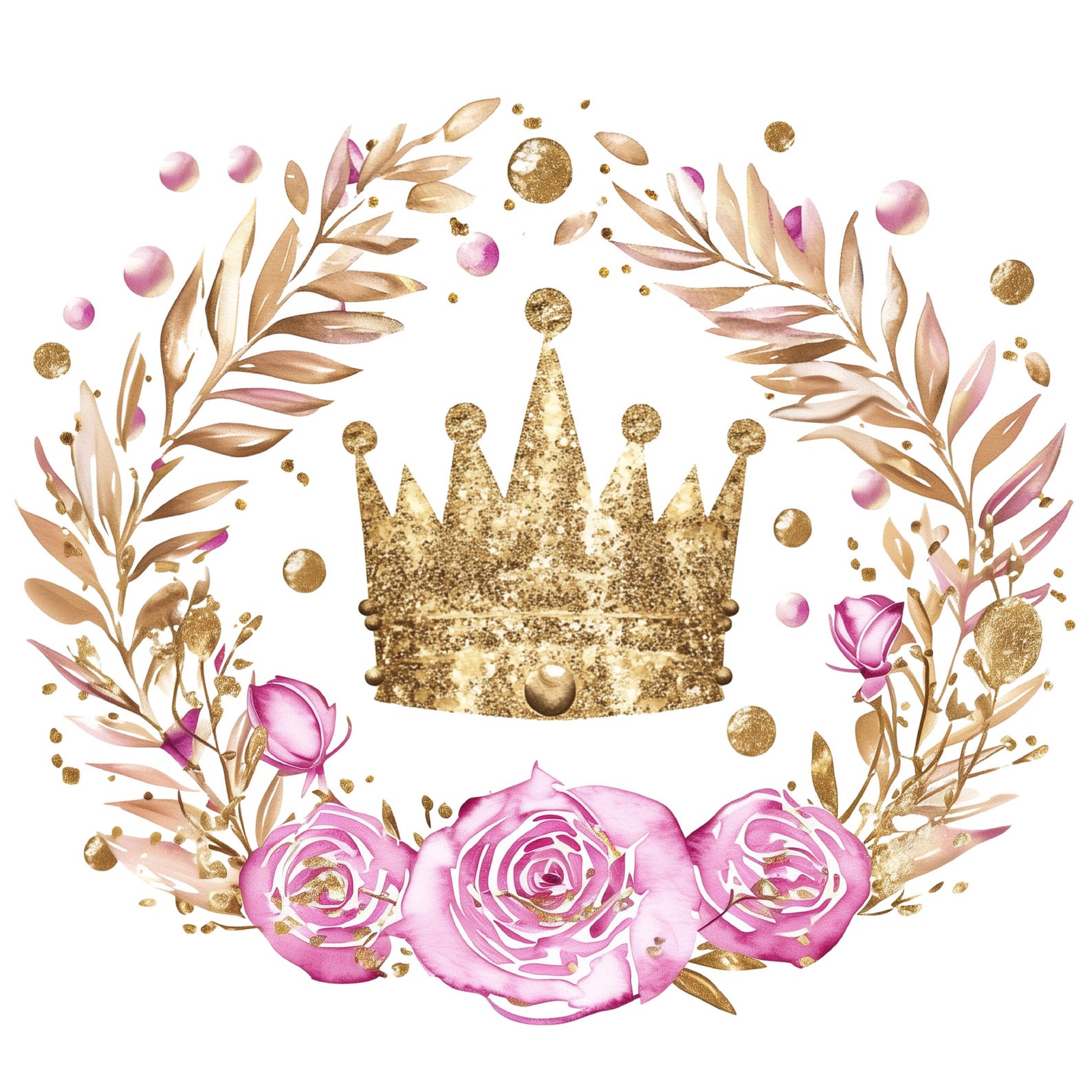 Rose Gold Crown Clipart, Preppy Crest PNG Floral Watercolor Printable ...