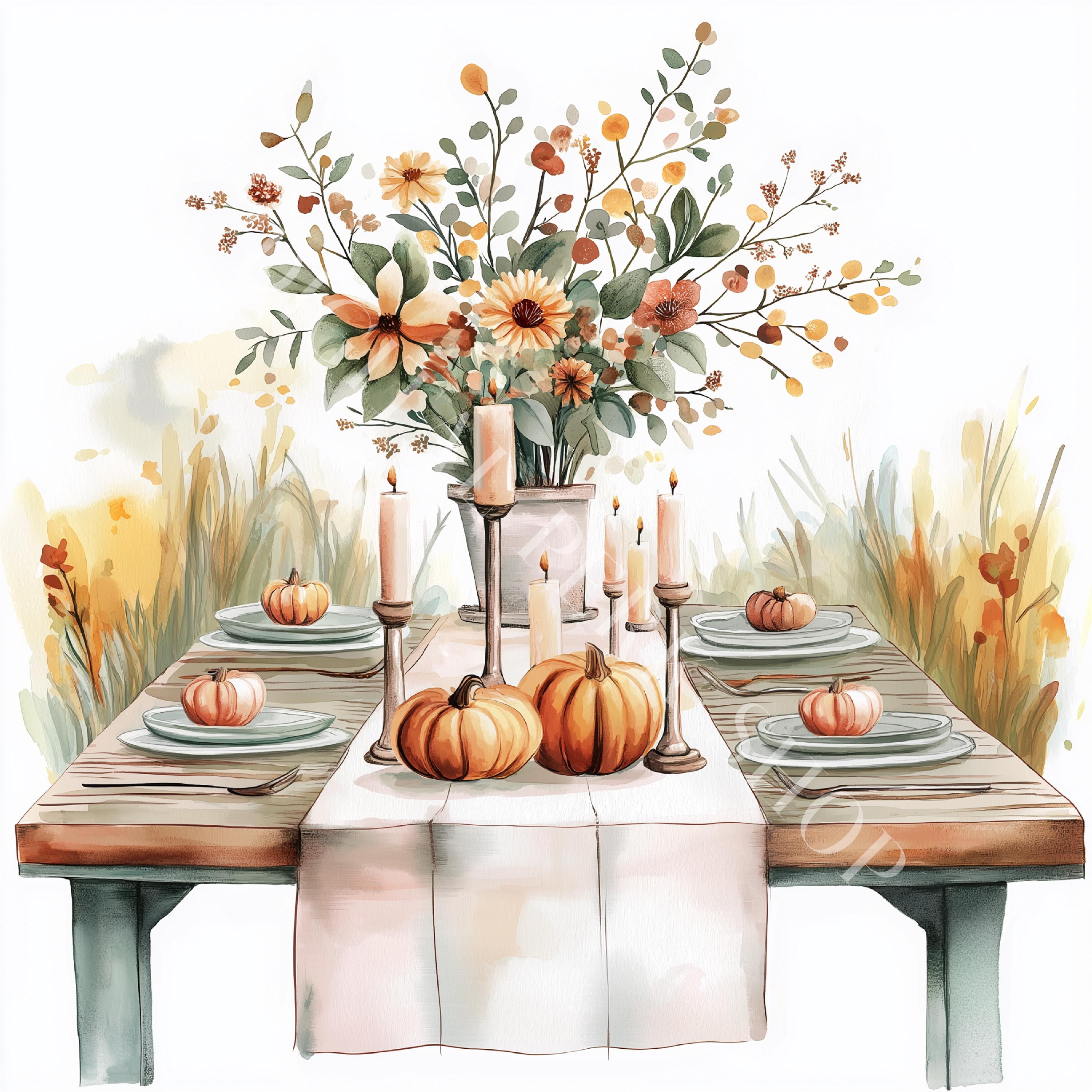 10 Autumn Thanksgiving Dinner Table Clipart, Digital Download ...