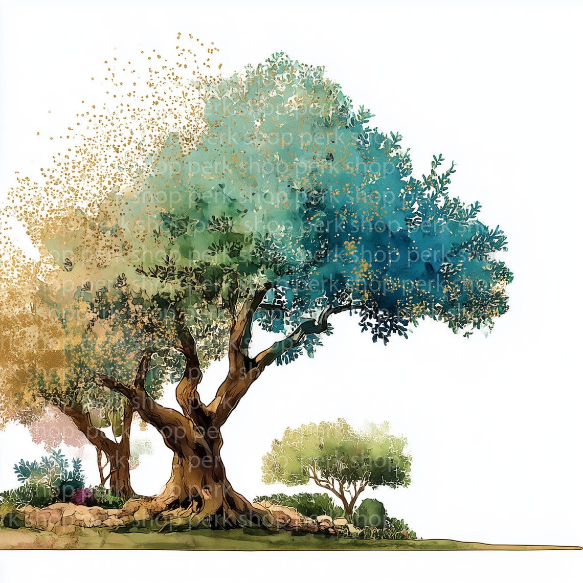 Olive Tree Wall Art Printable, Watercolor Olive Tree Illustration ...