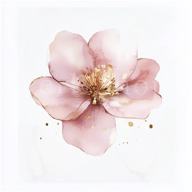 21 Abstract Flowers Clipart, Pink Gold Flower, Flowers Print, Printable ...