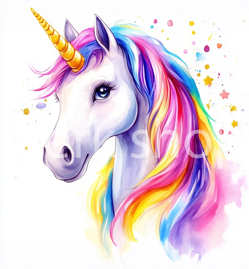 Watercolor Unicorn Clipart: Rainbow Fantasy Animal Art (digital ...