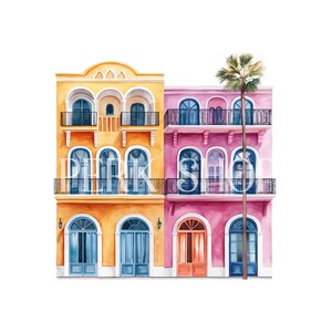 18 Tel-aviv Houses Clipart, Israel Architecture Watercolor Landscape ...