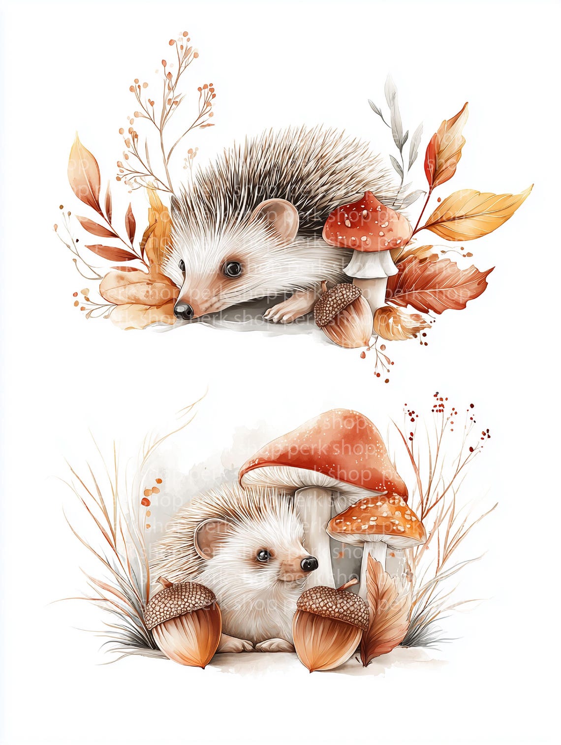Fall Hedgehogs Clipart, Autumn Watercolor Animals, Cute Woodland ...