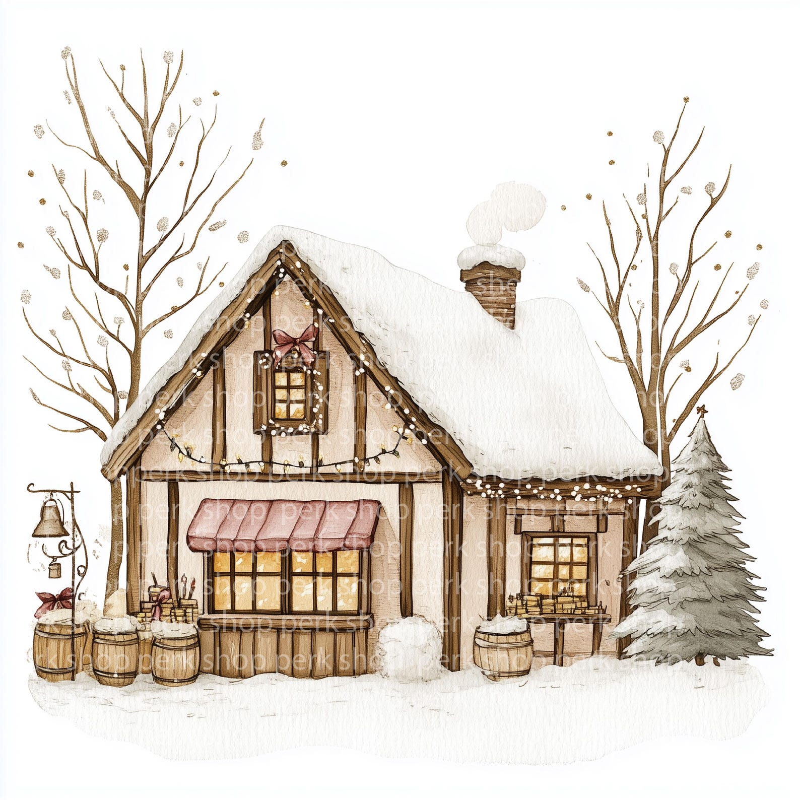 Watercolor Santa Clipart Set, Christmas Houses PNG (digital Download ...