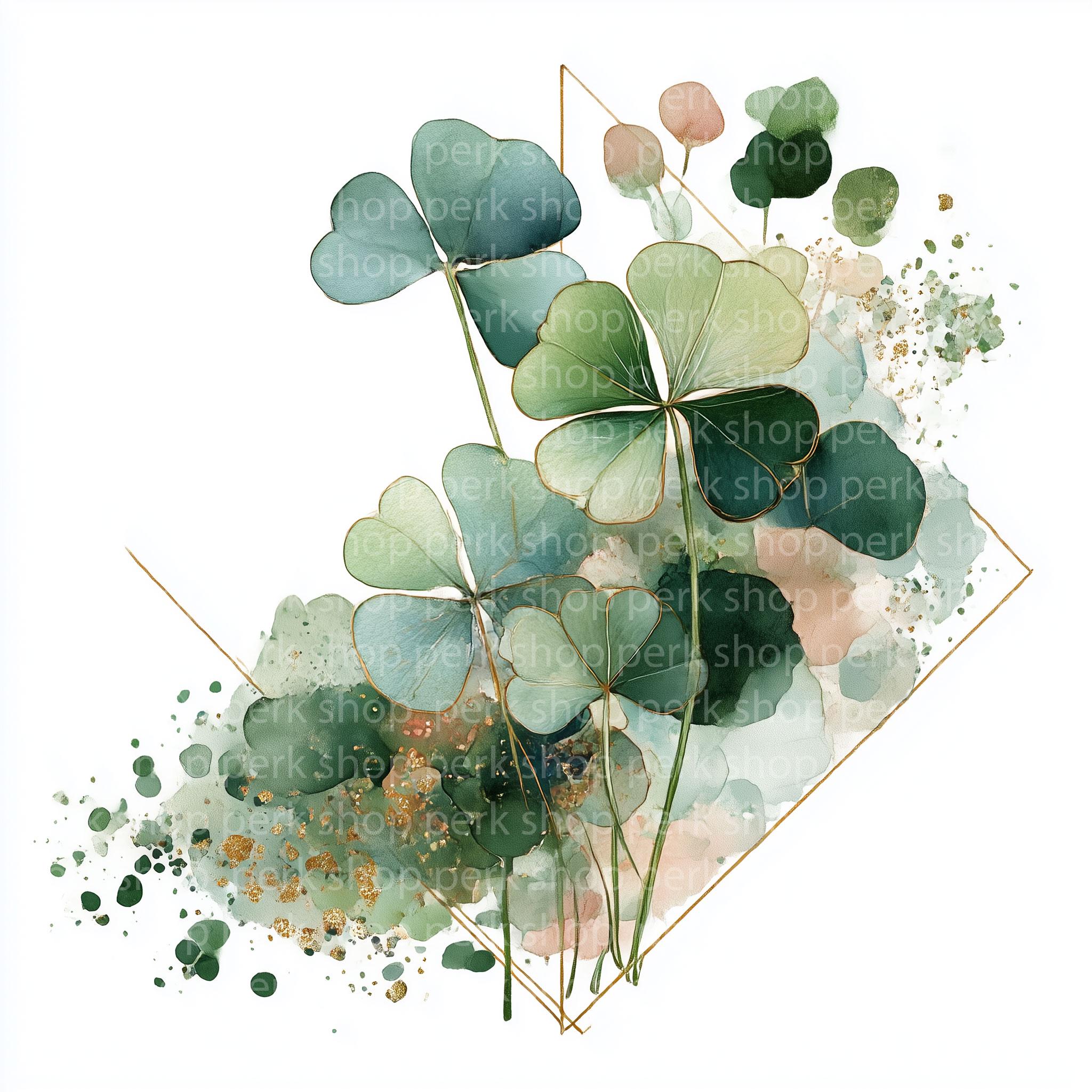 Shamrock Border Clipart: Watercolor Chic Botanical Design (digital ...