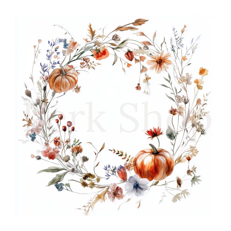 Autumn Watercolor Floral Wreaths Clipart: Fall Flowers, Leaves ...