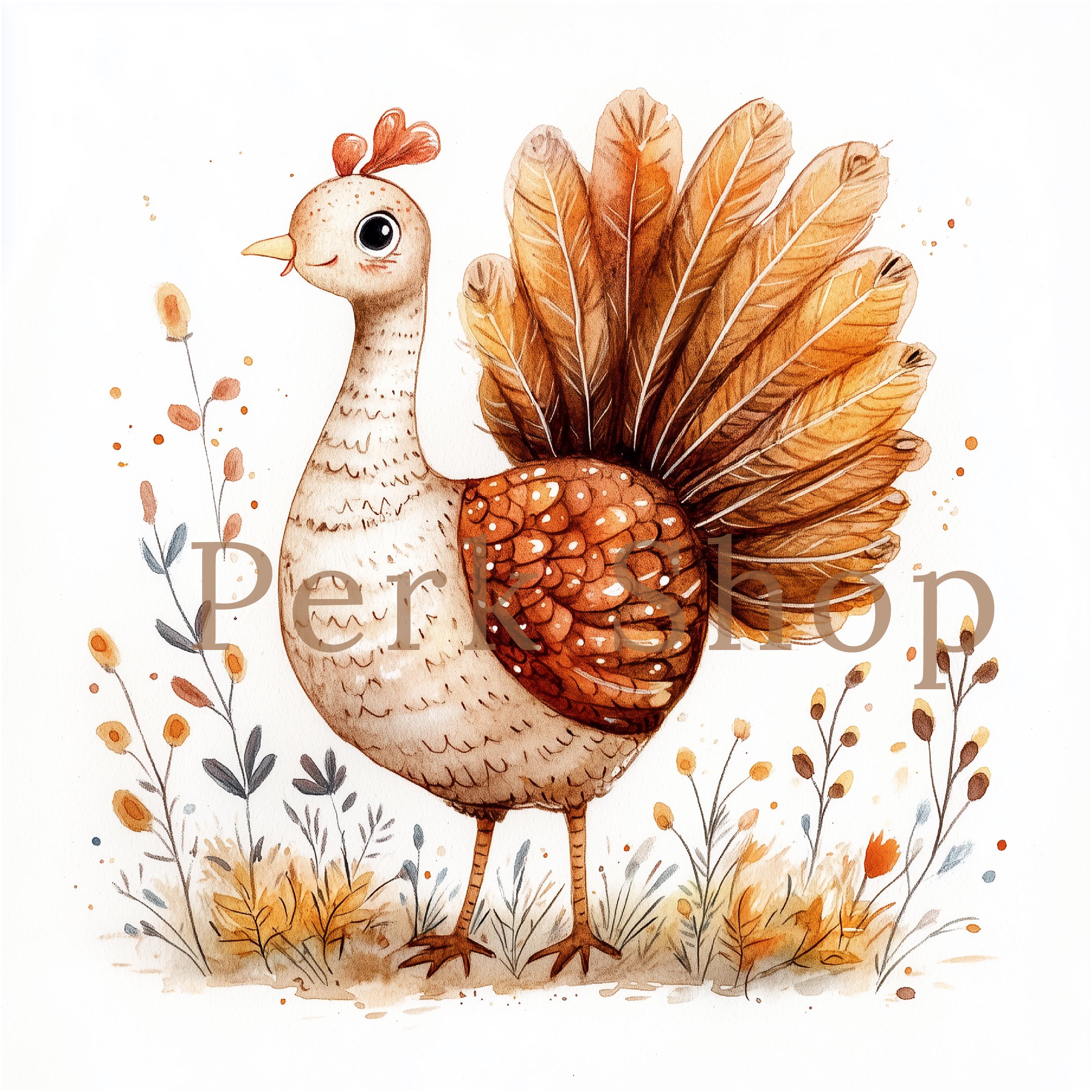8 Adorable Watercolor Turkey Clipart - Hand Painted Thanksgiving ...
