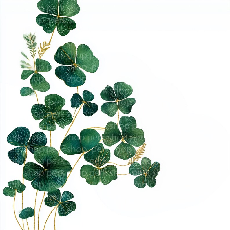 Shamrock Border Clipart: Watercolor Chic Botanical Design (digital ...