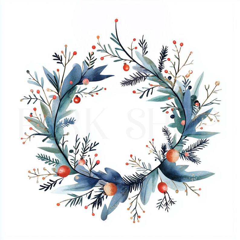 Christmas Tree Wreath Clipart: Winter Foliage PNG (digital Download) - Etsy