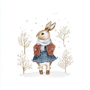 Winter Bunny Watercolor Clipart | Christmas Rabbit Illustration PNG ...
