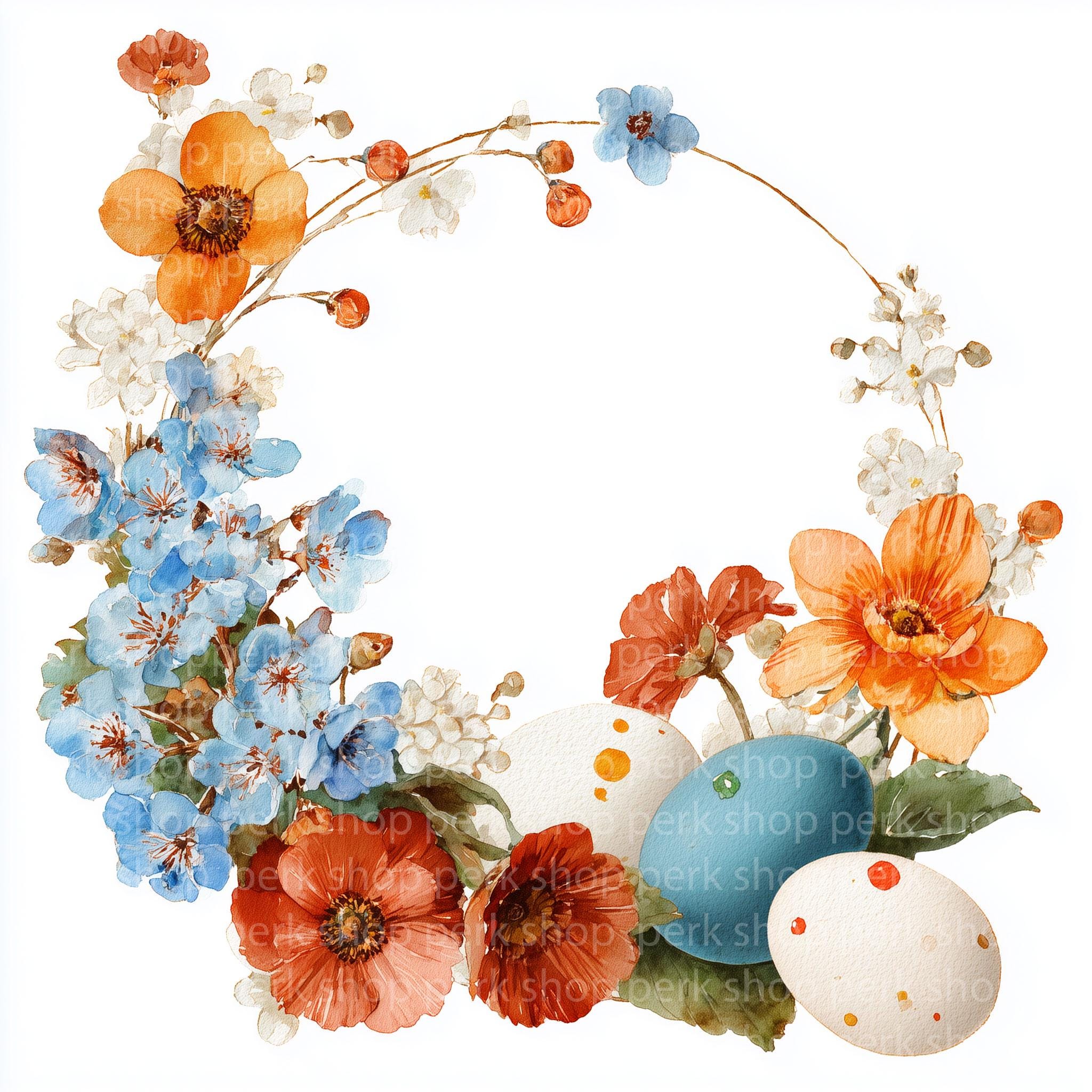 Floral Easter Wreath Clipart, Printable Watercolor Art ( Digital ...