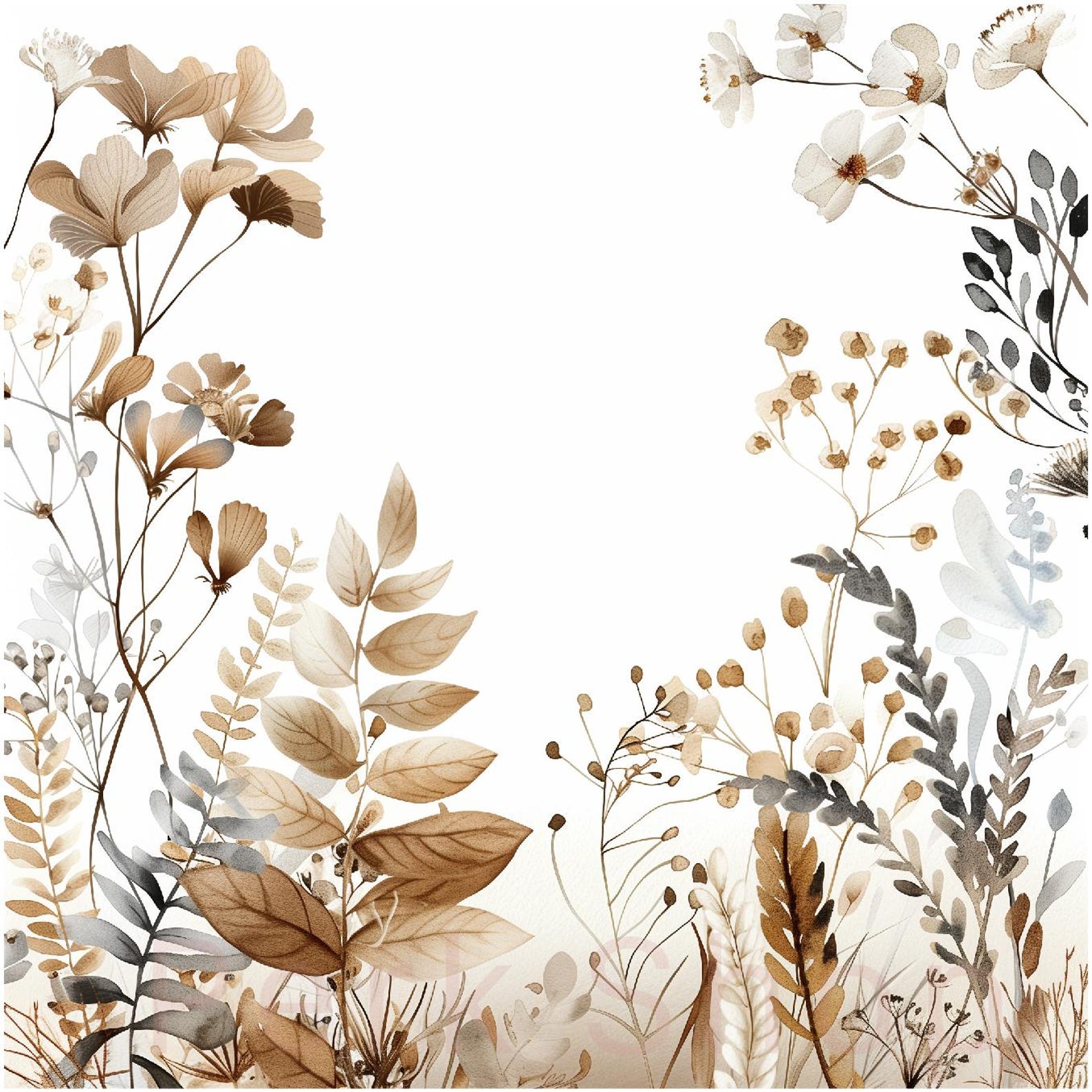 Fall Wildflower Watercolor Digital Paper Pack, Rustic Autumn Background ...