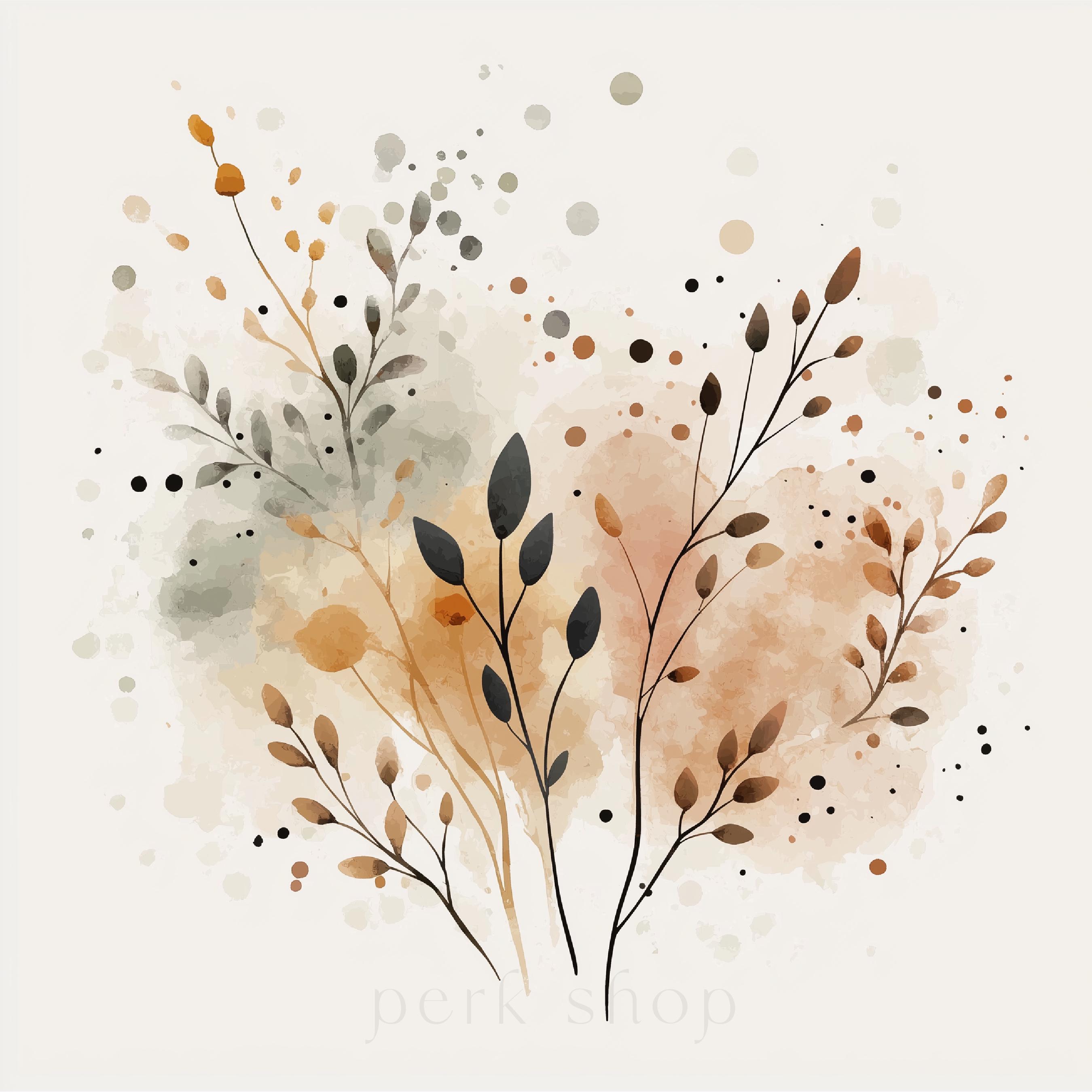 10 Neutral Beige Watercolor Foliage Digital Paper, Autumn Art ...