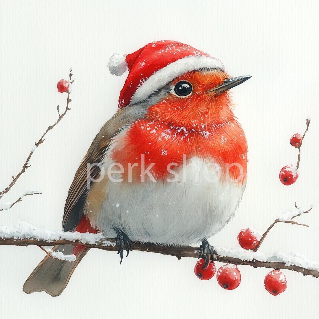 11 Robin Christmas Clipart, Winter Bird Watercolor Digital Decor ...