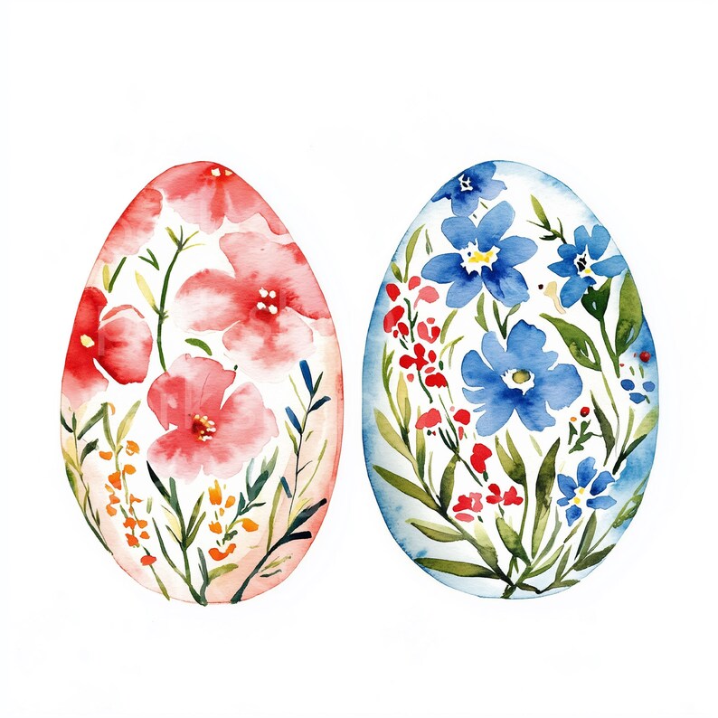 Watercolor Wildflower Easter Eggs Clipart: Floral Egg Hunt (JPG Digital ...