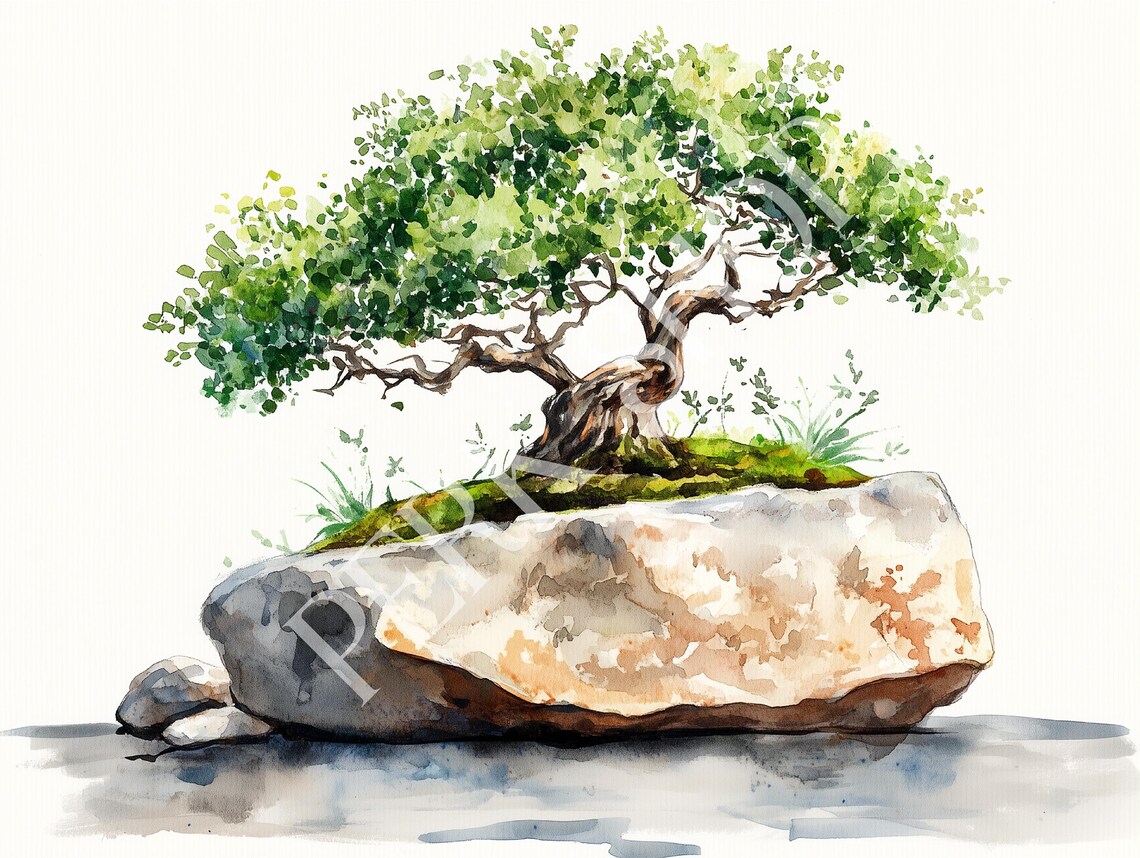 9 Bonsai Tree Watercolor Digital Clipart, Japanese Nature Inspired ...