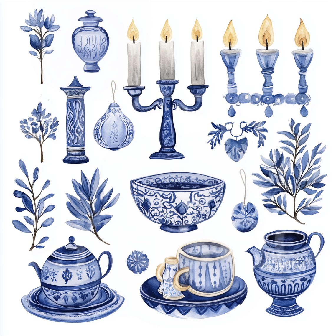 Watercolor Hanukkah Clipart: Menorah, Star of David (digital Jpgs) - Etsy