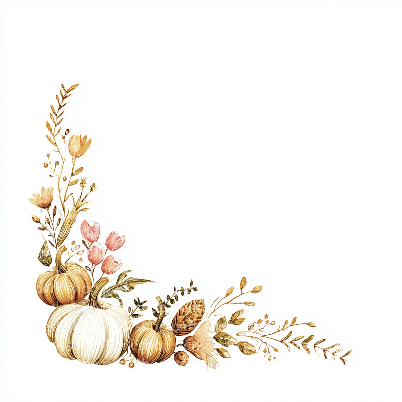 Watercolor Pumpkin Corner Clipart, Autumn Leaves Arrangement, Fall ...
