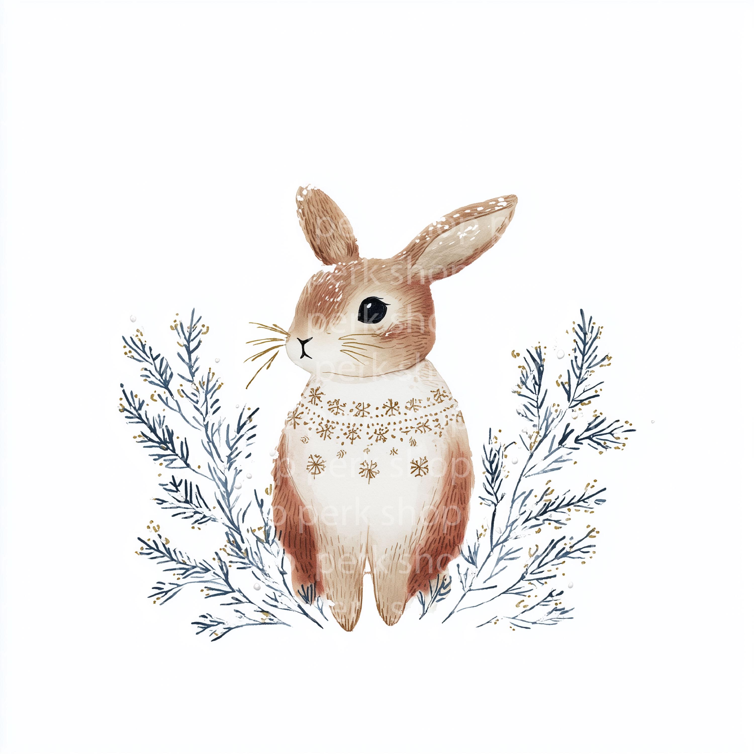 Winter Bunny Watercolor Clipart | Christmas Rabbit Illustration PNG ...