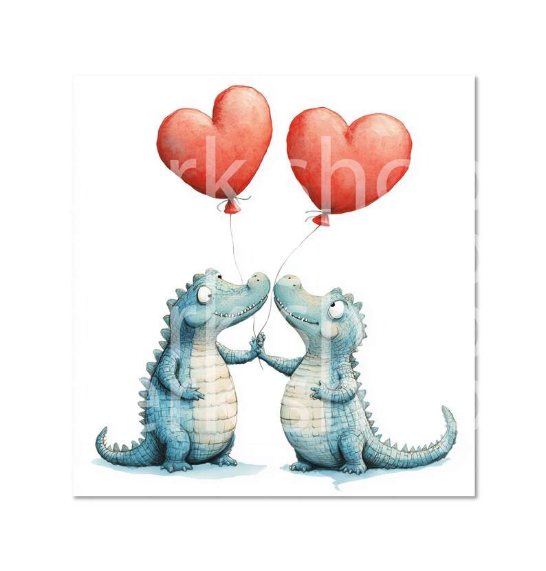 Valentine Alligator Couple Clipart: Romantic Crocodile Card (digital ...