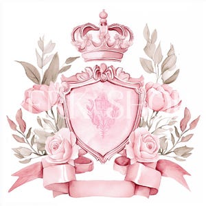 Rose Crest Watercolor Clipart: Pink Floral Design (digital Download) - Etsy