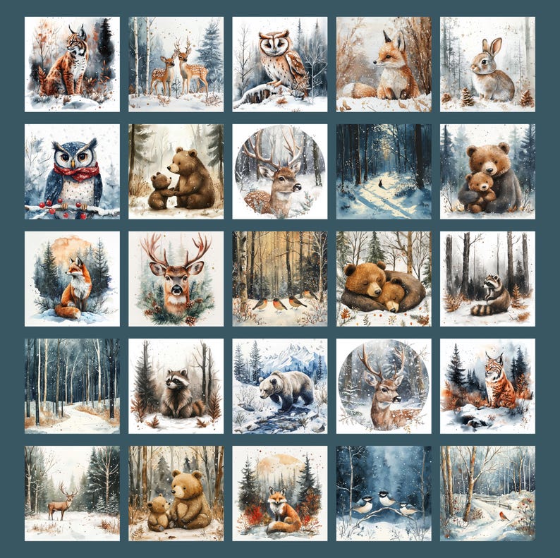 50+ Winter Woodland Clipart, Forest Animals Watercolor Printable ...