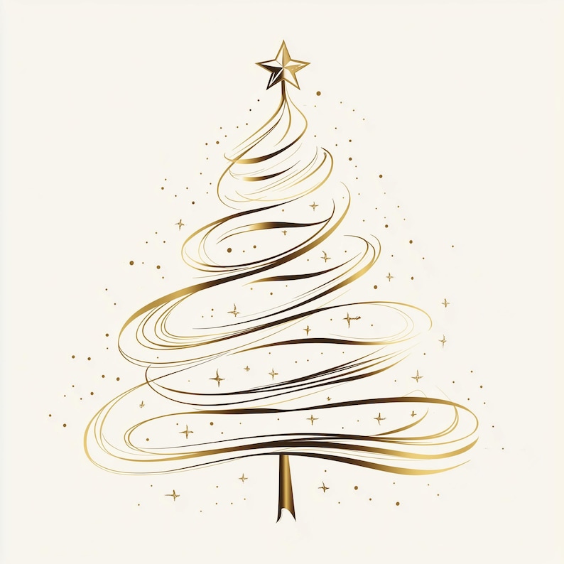 Gold Christmas Tree Clipart: Festive Holiday Prints (PNG Digital ...