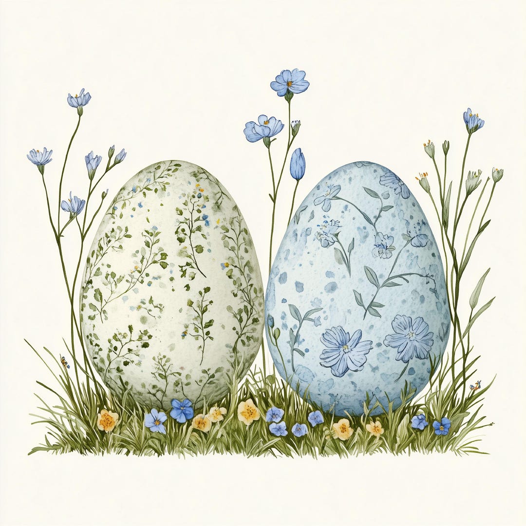 Floral Easter Eggs Watercolor Clipart: Spring Garden (digital Download ...