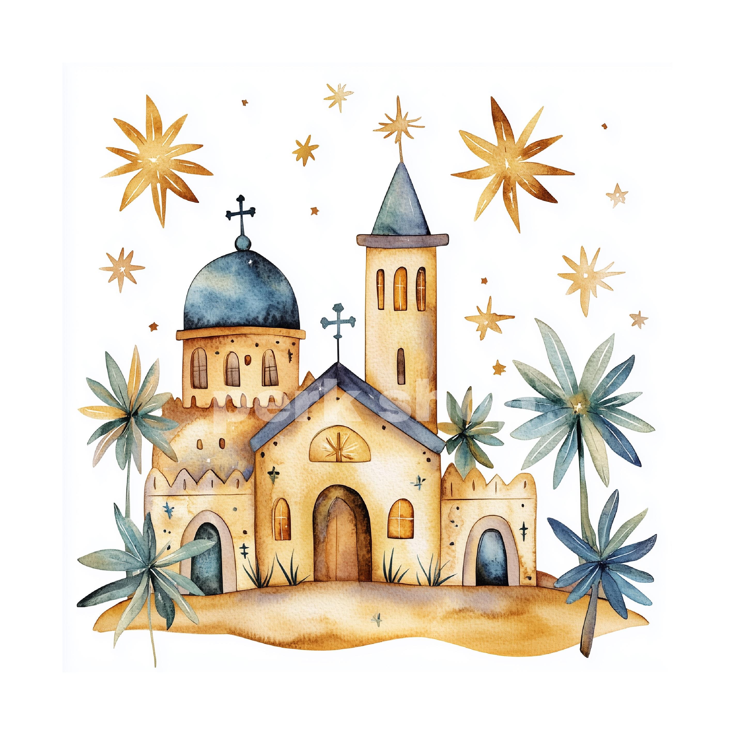 Biblical Bethlehem Clipart, Bible Religious Watercolor, Digital ...