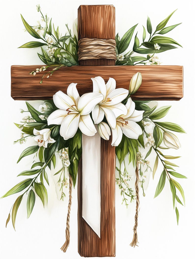 Easter Lily Cross Clipart: Floral Watercolor Pngs (digital Download ...