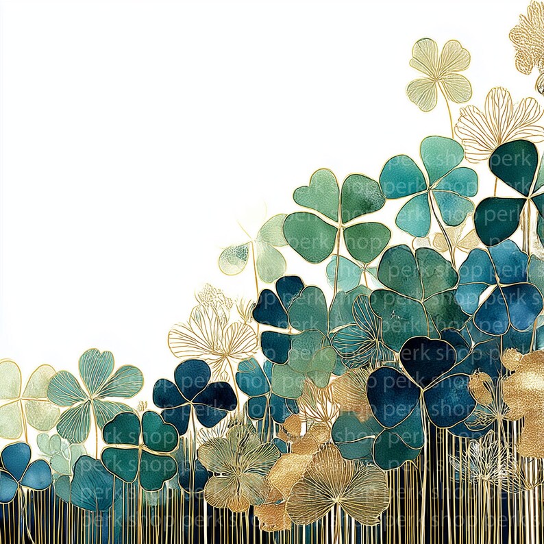 Shamrock Border Clipart: Watercolor Chic Botanical Design (digital ...