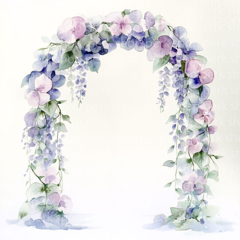 12 Wisteria Garden Gates Clipart, Flower Gates Watercolor Digital ...