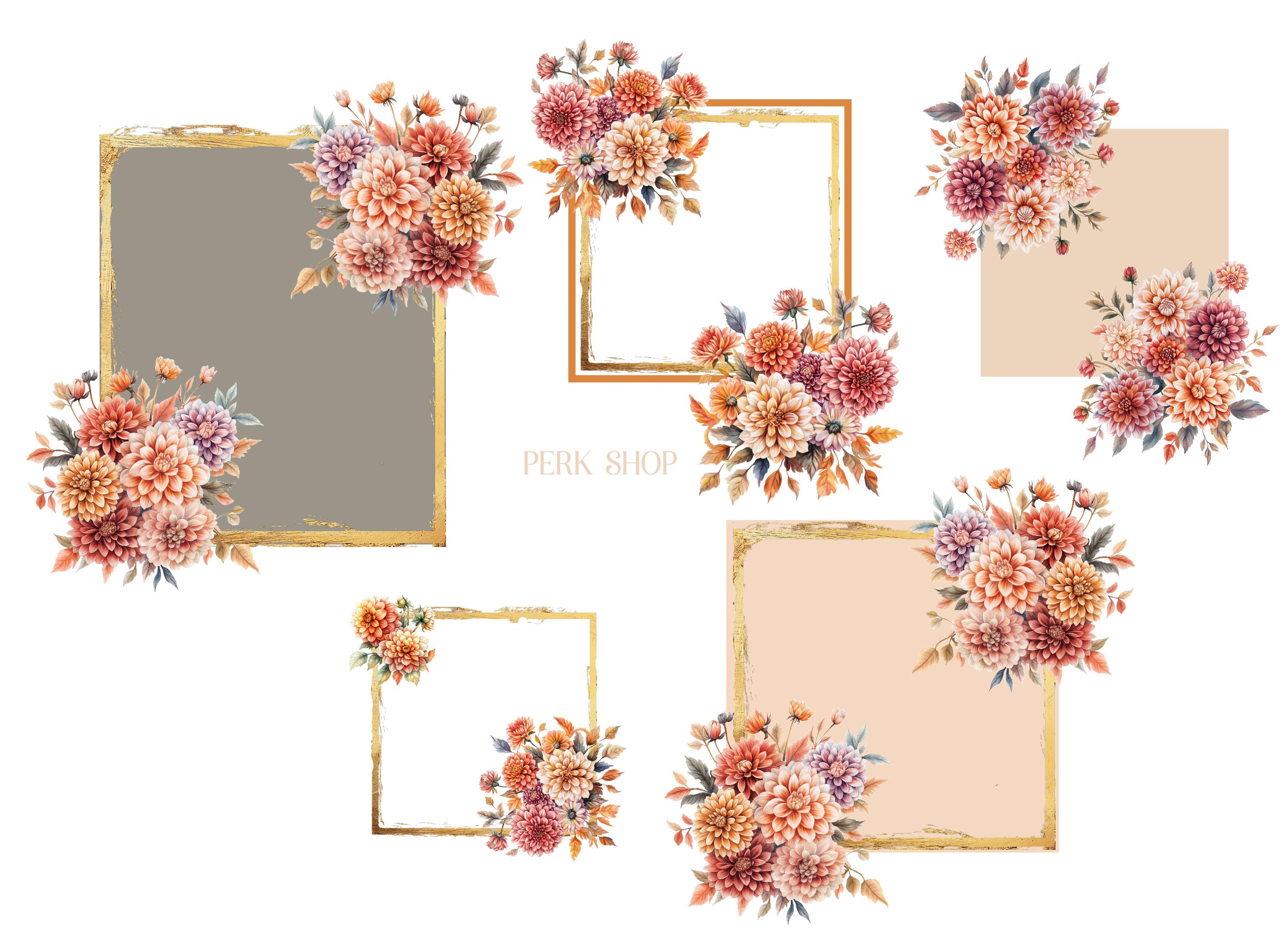 Fall Floral Frame Clipart Bundle: Mums & Wildflowers (20 PNG) (digital ...