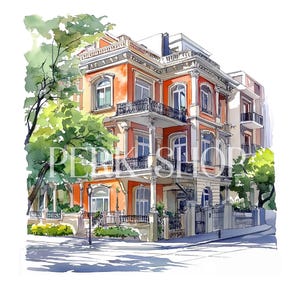 18 Tel-aviv Houses Clipart, Israel Architecture Watercolor Landscape ...