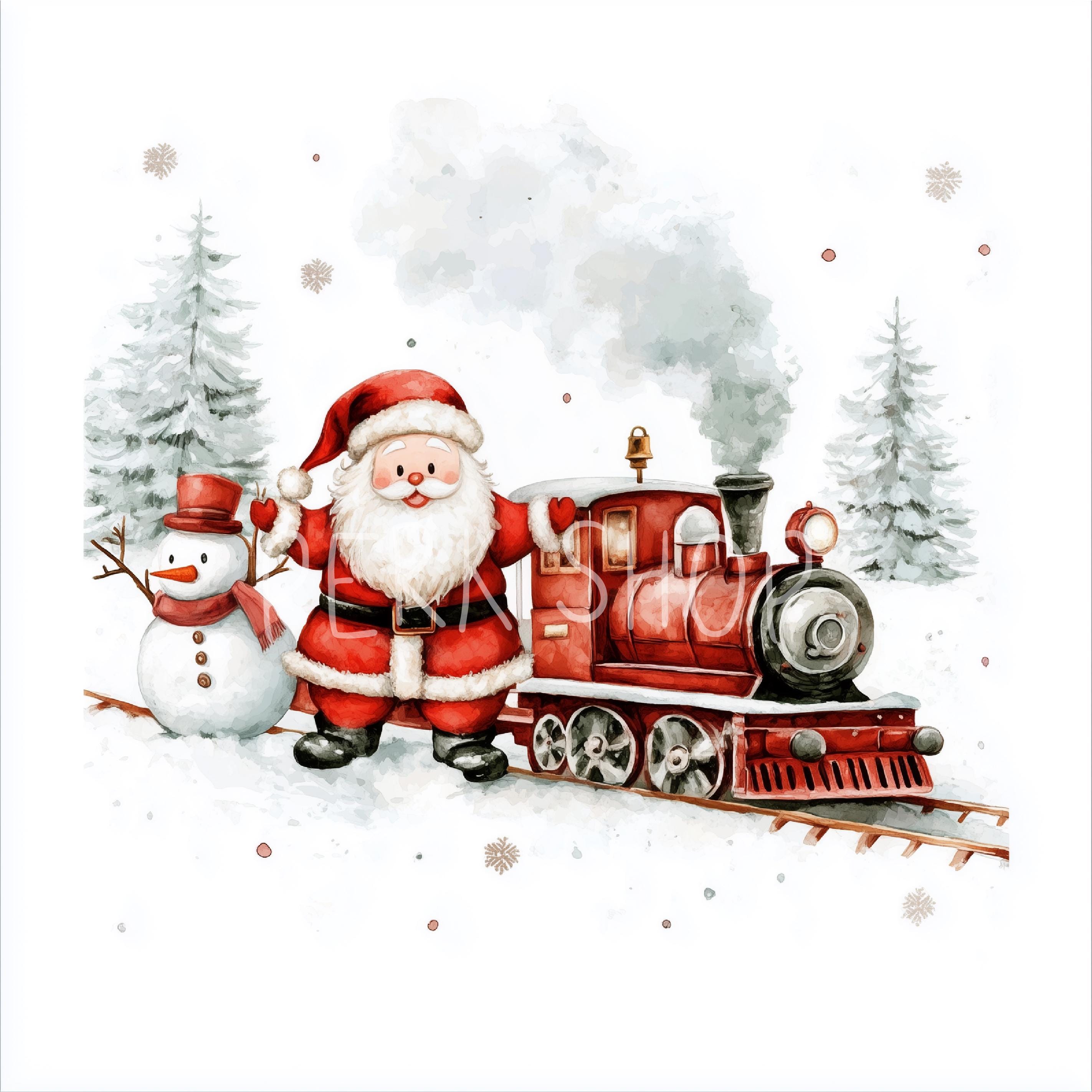 Watercolor Christmas Train Clipart: Santa, Snowman (digital Download ...