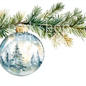 10 Christmas Tree Bauble Clipart, Winter Landscape Watercolor Art ...