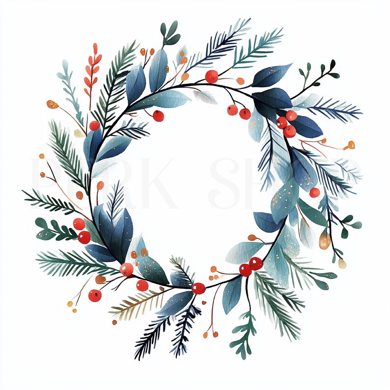 Christmas Tree Wreath Clipart: Winter Foliage PNG (digital Download) - Etsy