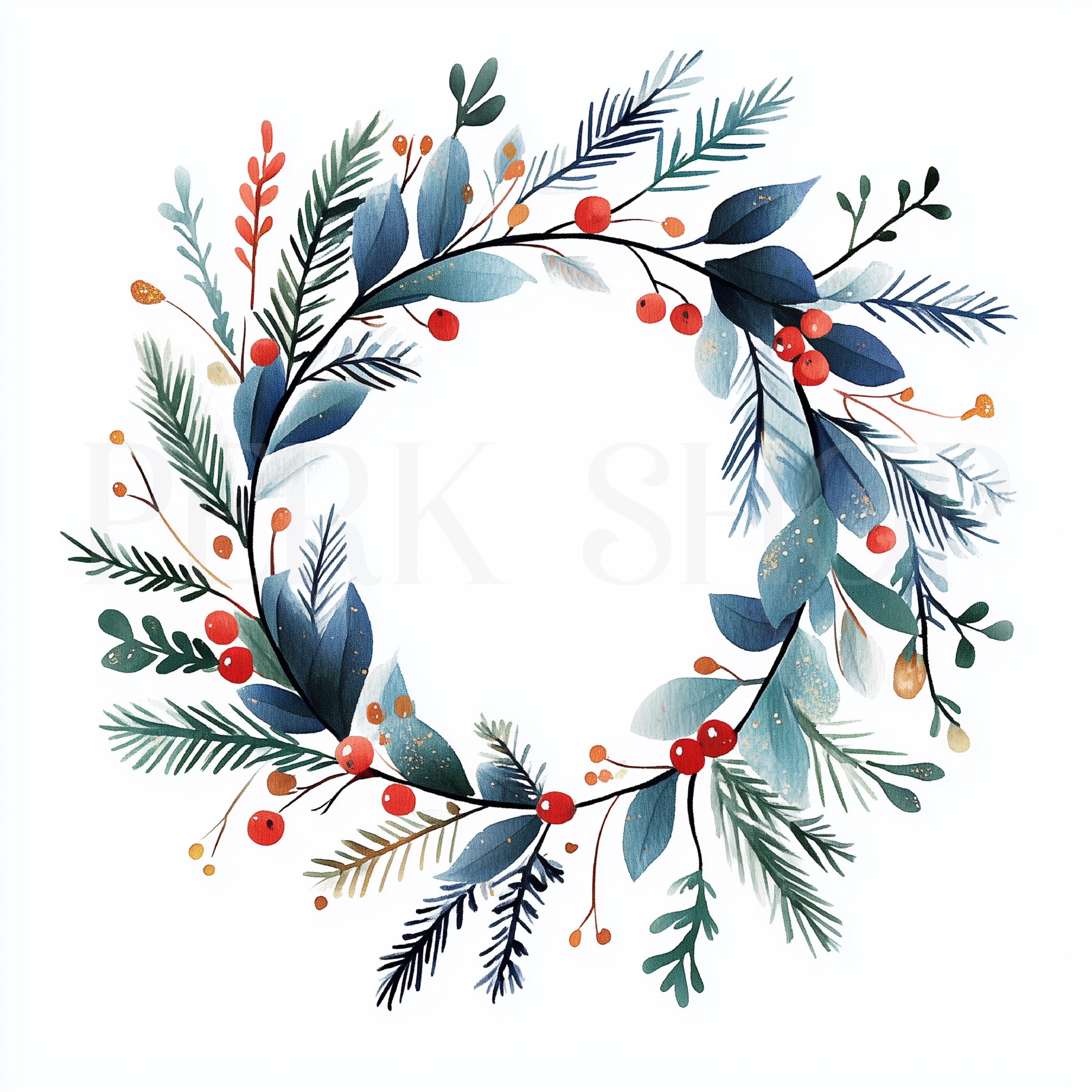 Christmas Tree Wreath Clipart: Winter Foliage PNG (digital Download) - Etsy