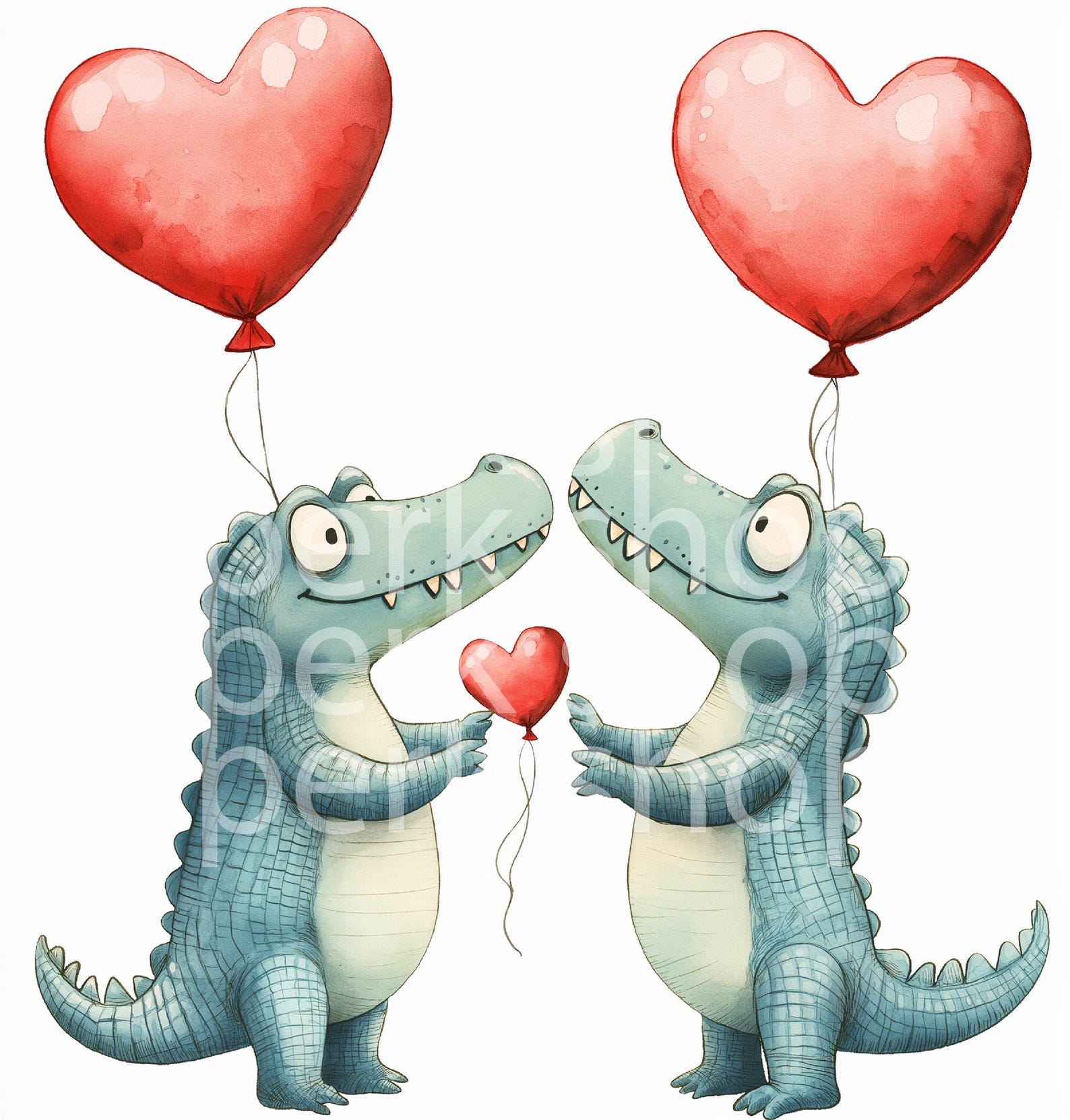 Valentine Alligator Couple Clipart: Romantic Crocodile Card (digital ...