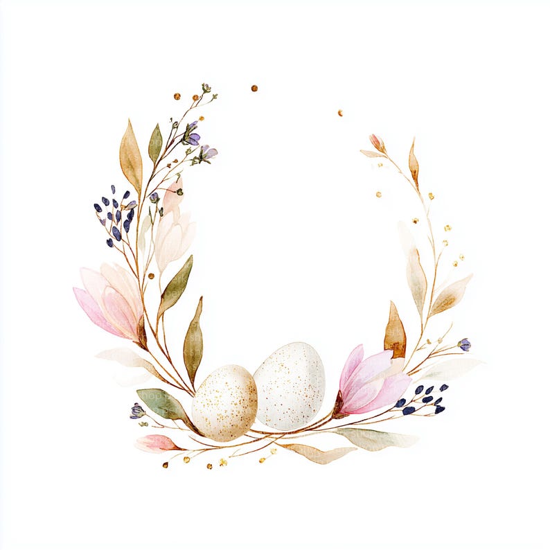 Easter Egg Wreath Clipart: Floral Watercolor Frame (JPG Digital ...