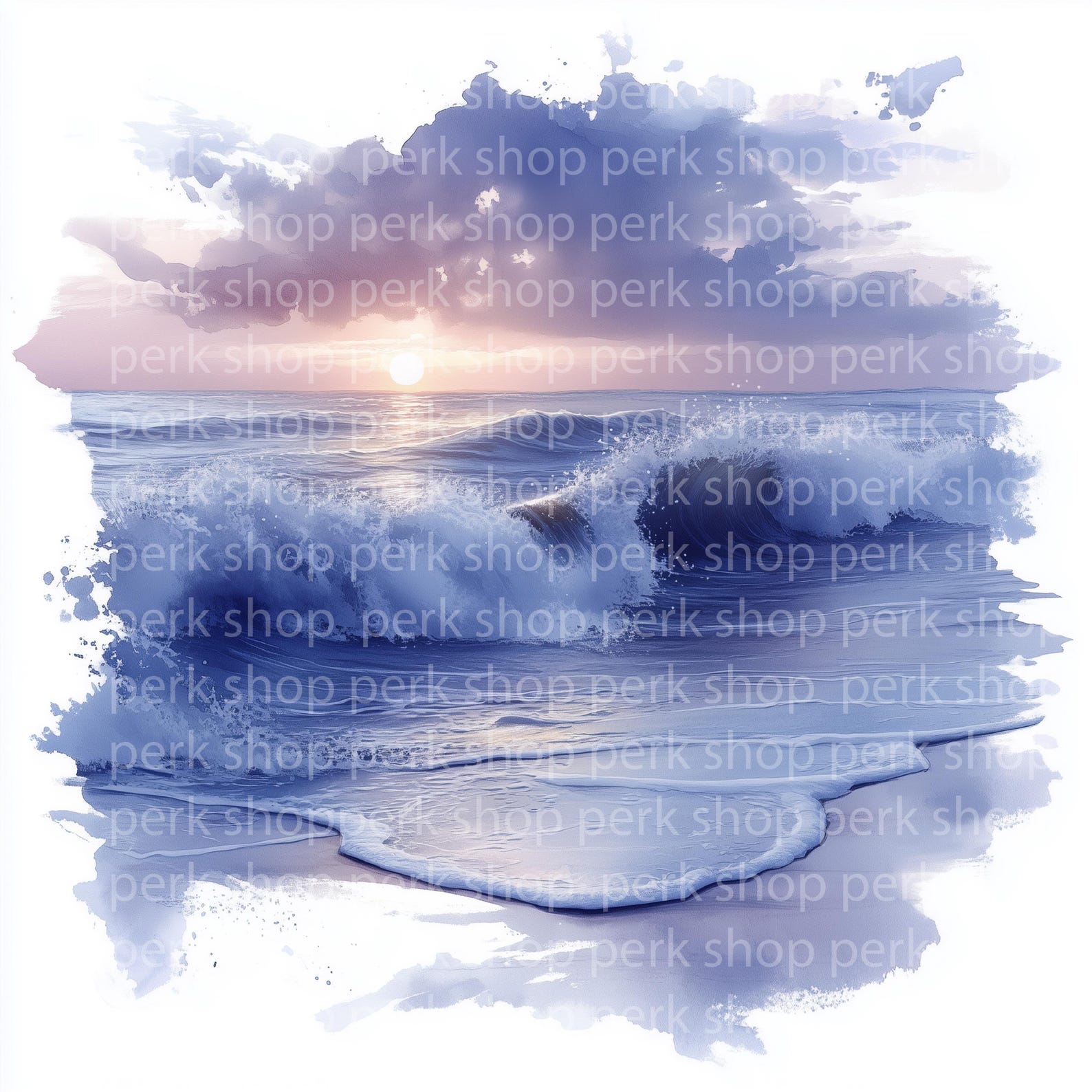 Watercolor Sunset Beach Clipart: Tropical Ocean Coast (digital Download ...