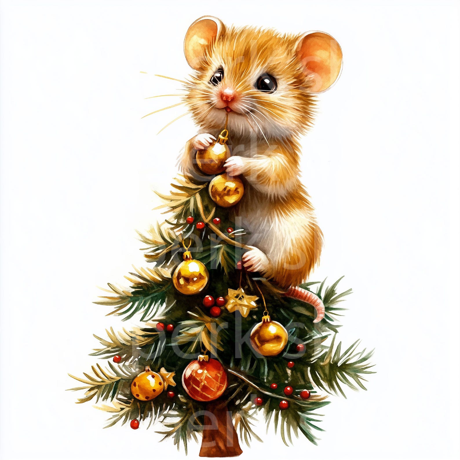 8 Christmas Tree Mice Clipart, Mouse Winter Decor Watercolor Art ...