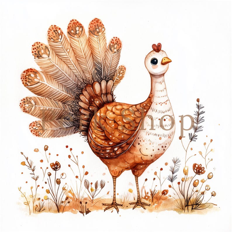 8 Adorable Watercolor Turkey Clipart - Hand Painted Thanksgiving ...