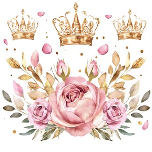 Rose Gold Crown Clipart: Floral Watercolor Crest (PNG Digital Download ...