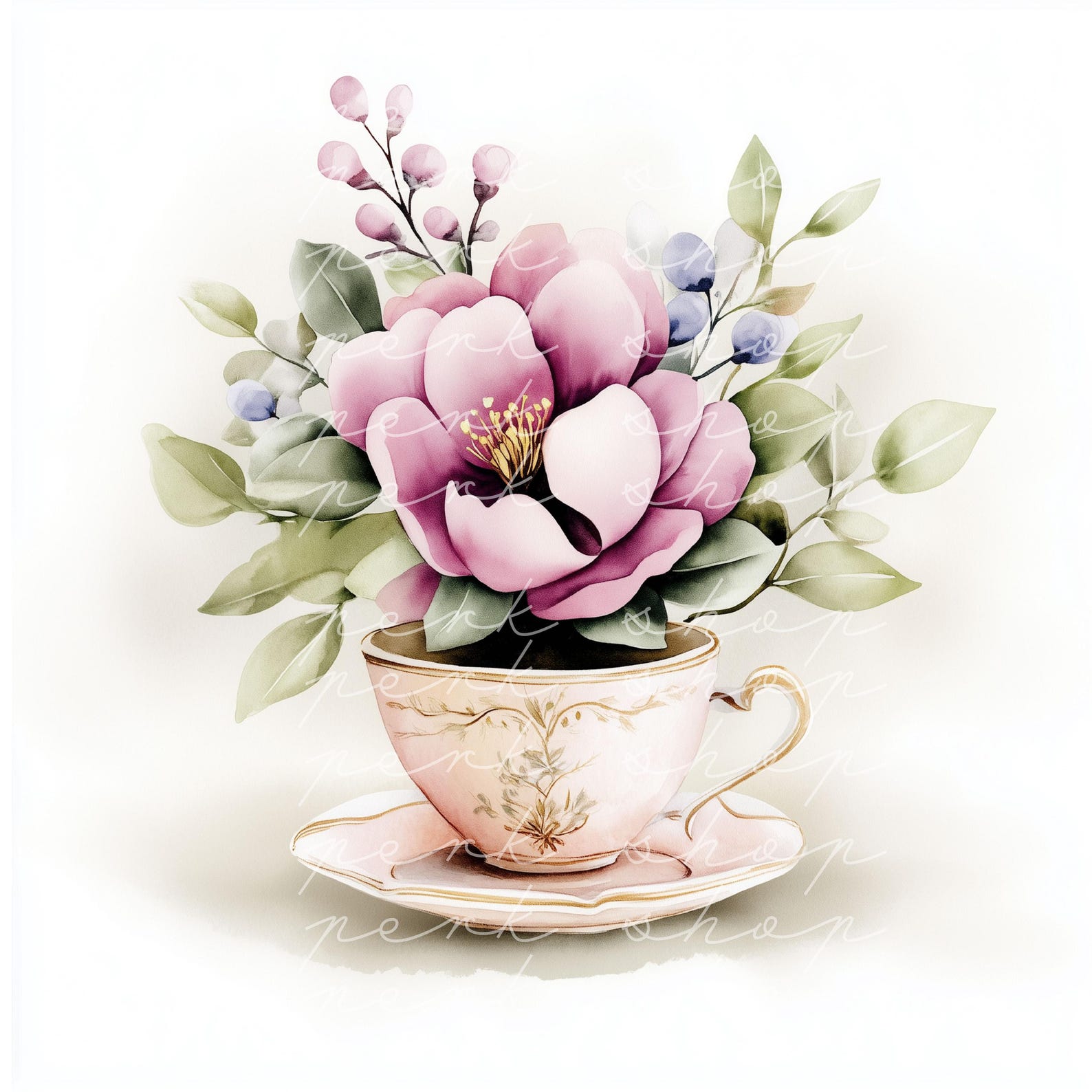 Floral Tea Cup Watercolor Clipart: Spring Flowers (digital Download) - Etsy