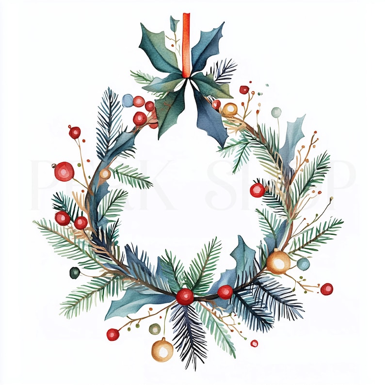 Christmas Tree Wreath Clipart: Winter Foliage PNG (digital Download) - Etsy