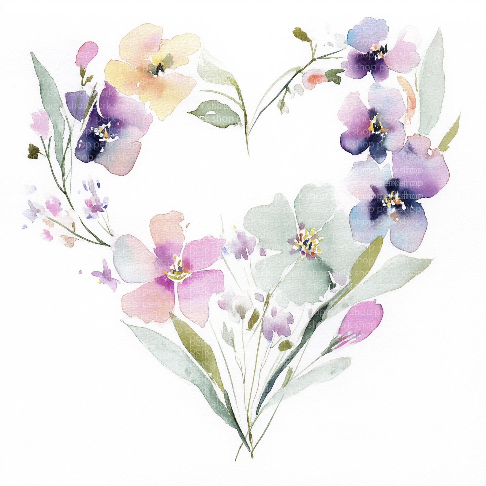 Watercolor Floral Heart Clipart, Pastel Spring Flowers (digital ...