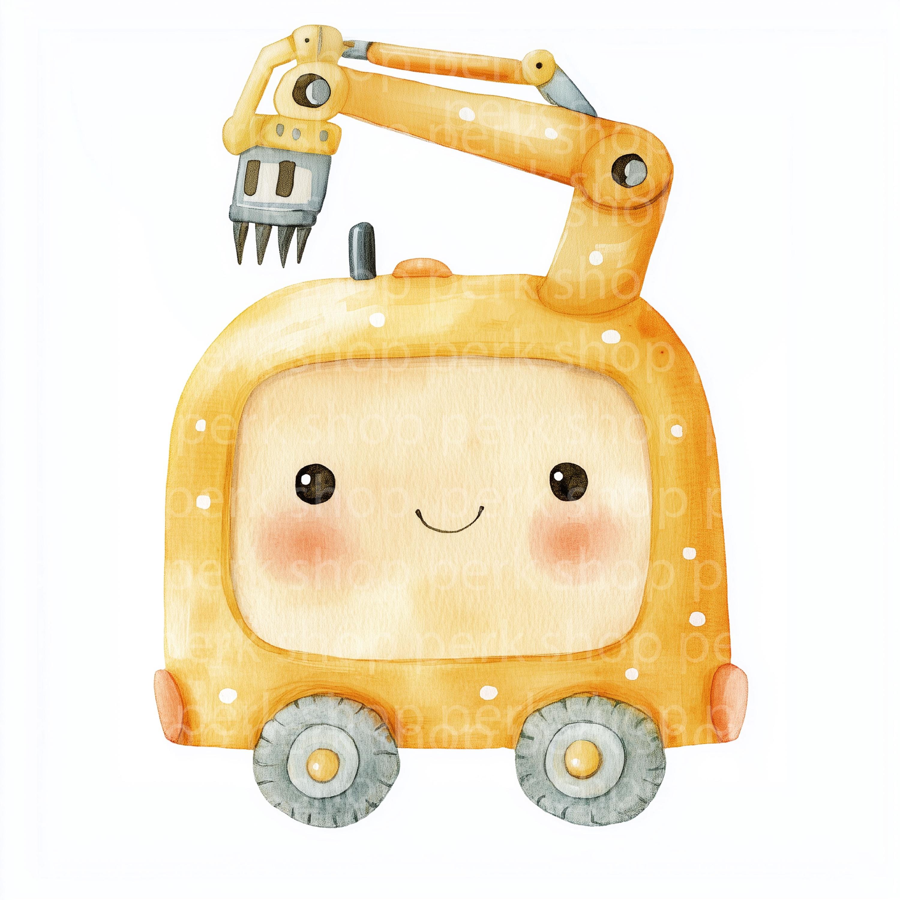 5 Cute Excavator Clipart, Kawaii Cars Illustrations, Printable Clipart ...