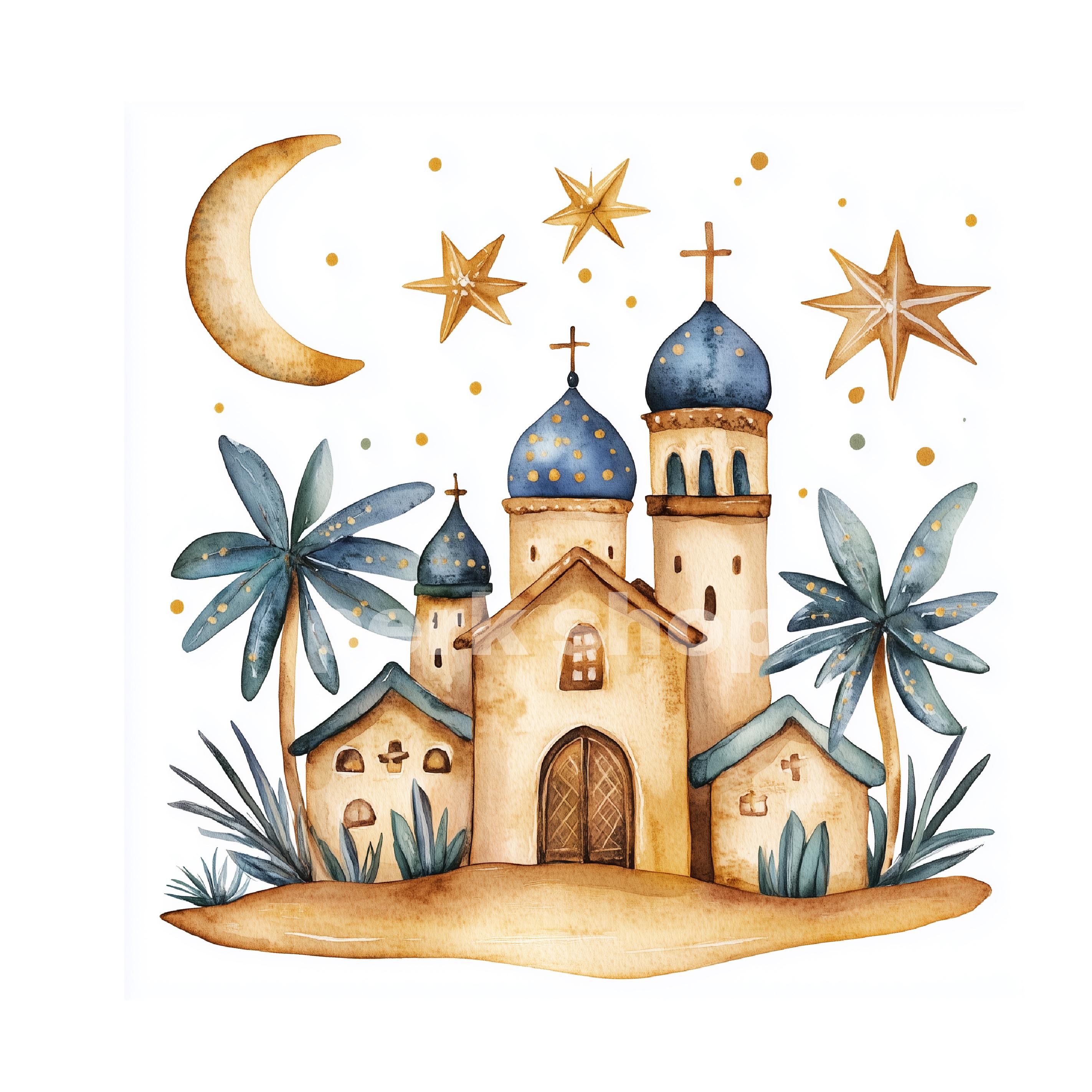 Biblical Bethlehem Clipart, Bible Religious Watercolor, Digital ...